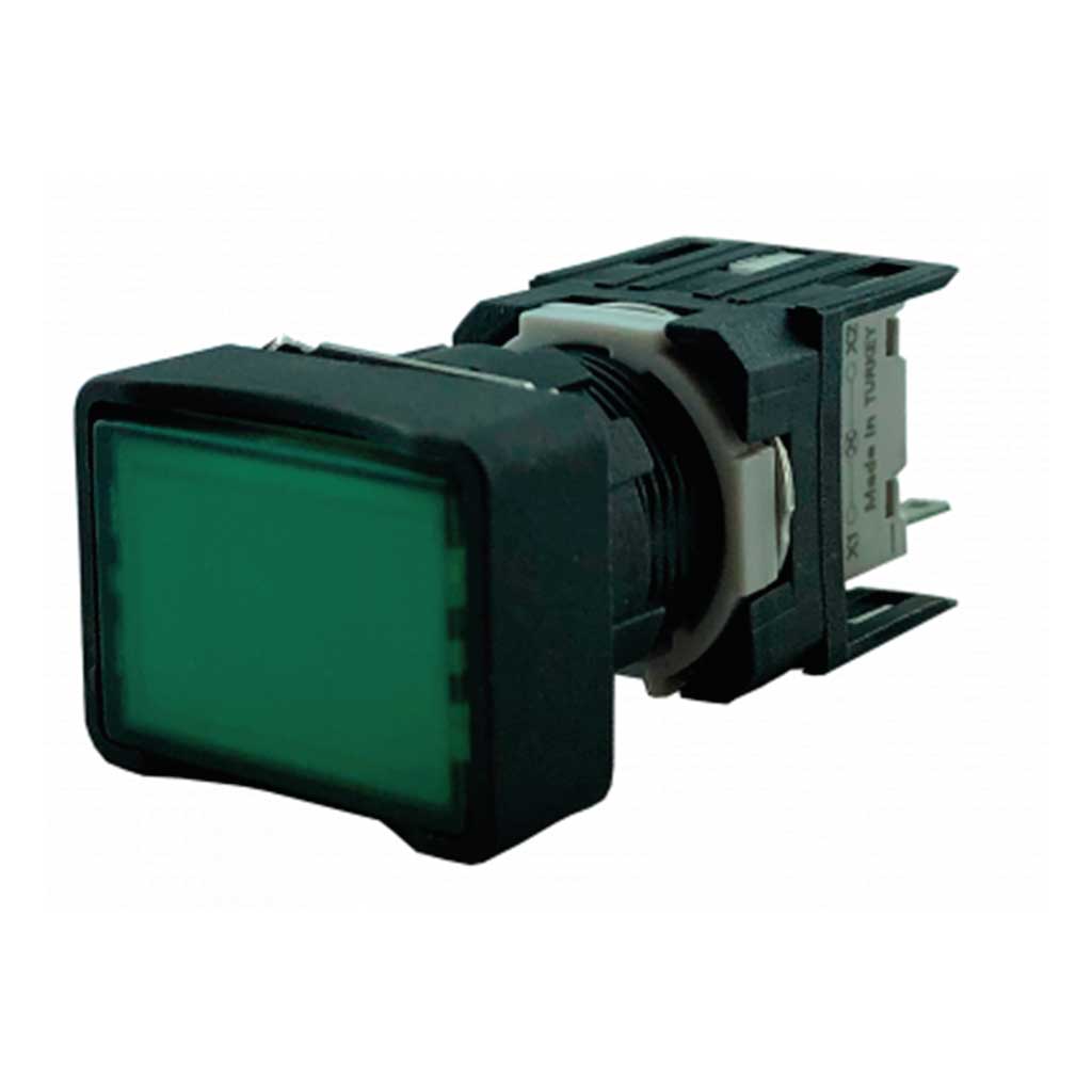 D090DDY — BOTON PULSADOR RECTANGULAR VERDE 16mm, 24VCA/CD RASANTE ...